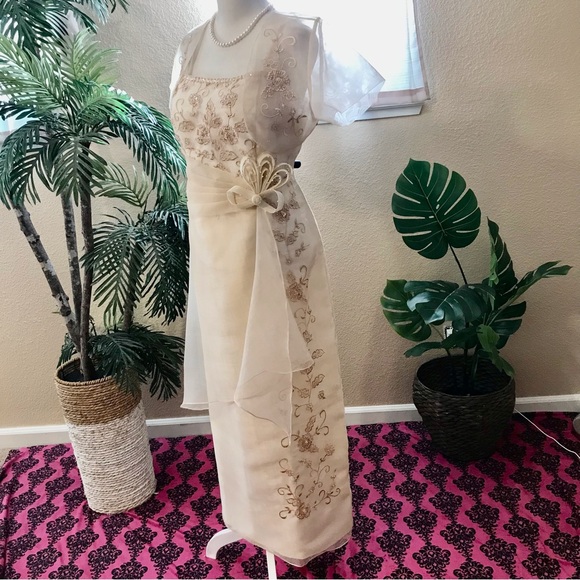 Dresses | Cream Beige Kultura Pinya Organza Filipiniana Mothers Dress W ...